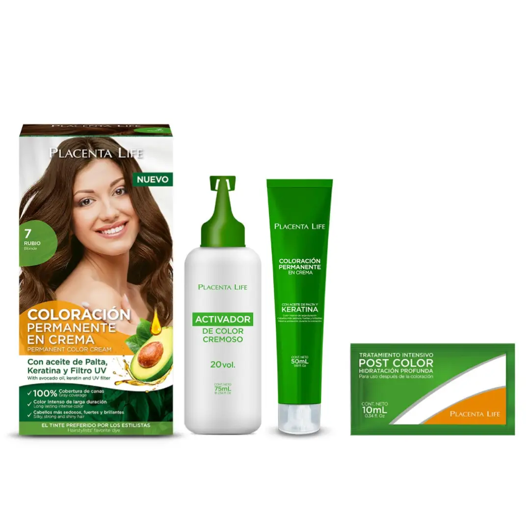 Kit Placenta Life Coloración Permanente en crema – 7 Rubio - Farmacias Perú